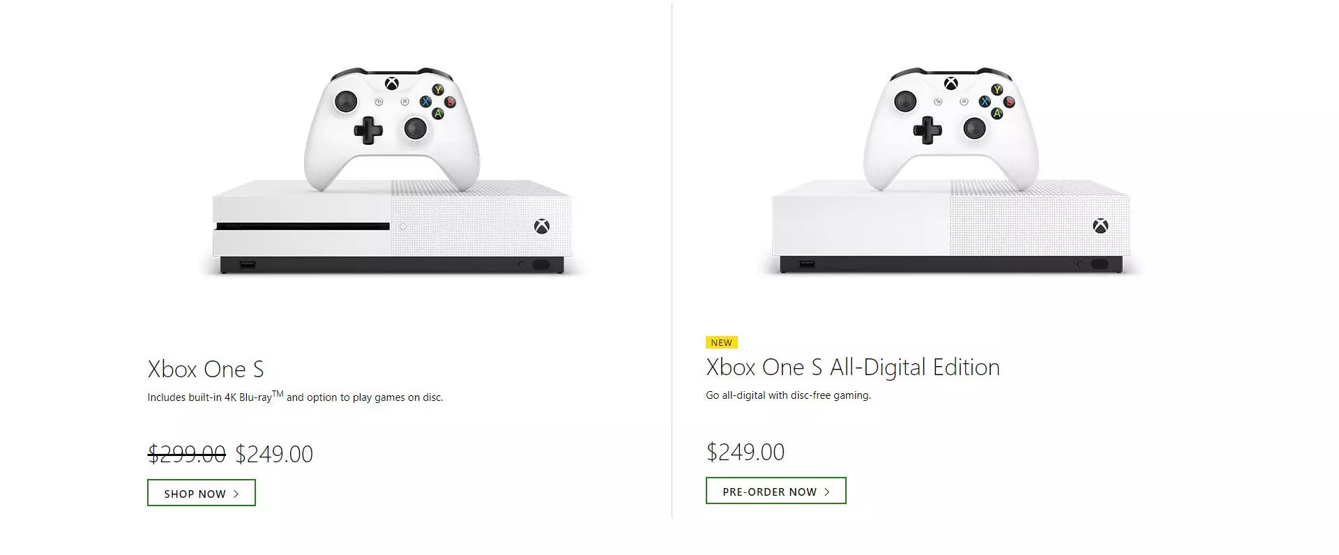 Xbox One S અને Xbox One S ઓલ-ડિજિટલ વર્ઝનની કિંમત સમાન છે