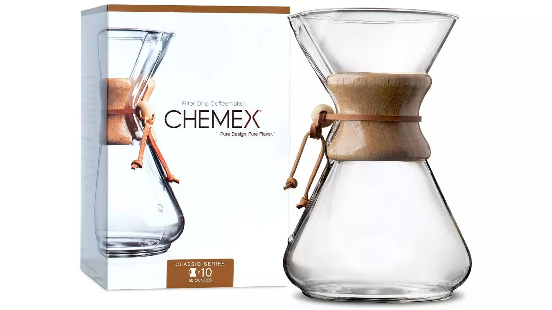 ဘောက်စ်ဘေးတွင် ဆုပ်ကိုင်ထားသော Chemex