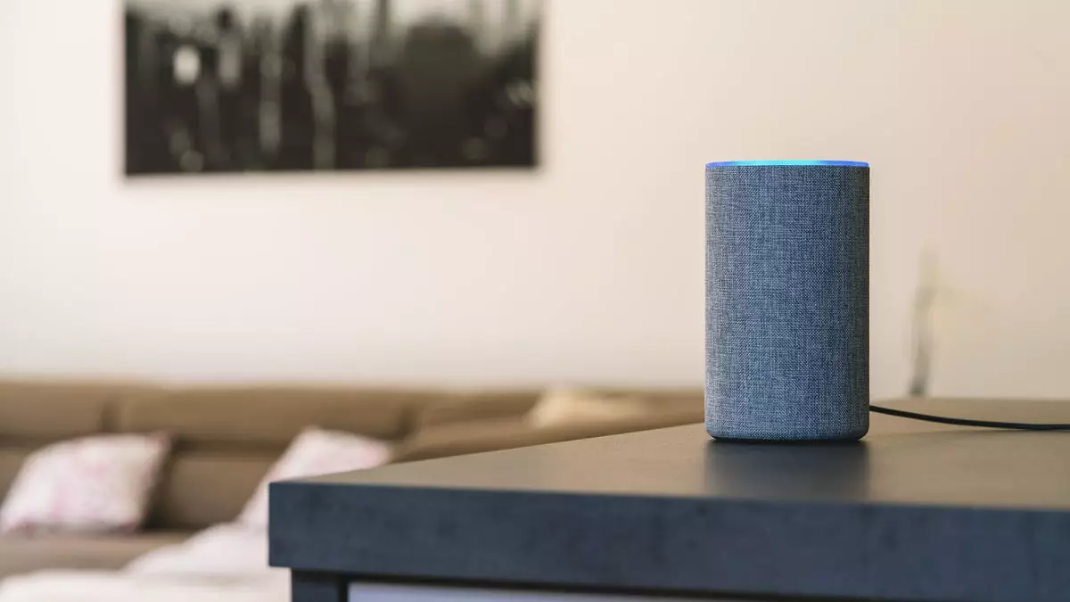 Ein Amazon Echo in einem TV-Möbel im Wohnzimmer