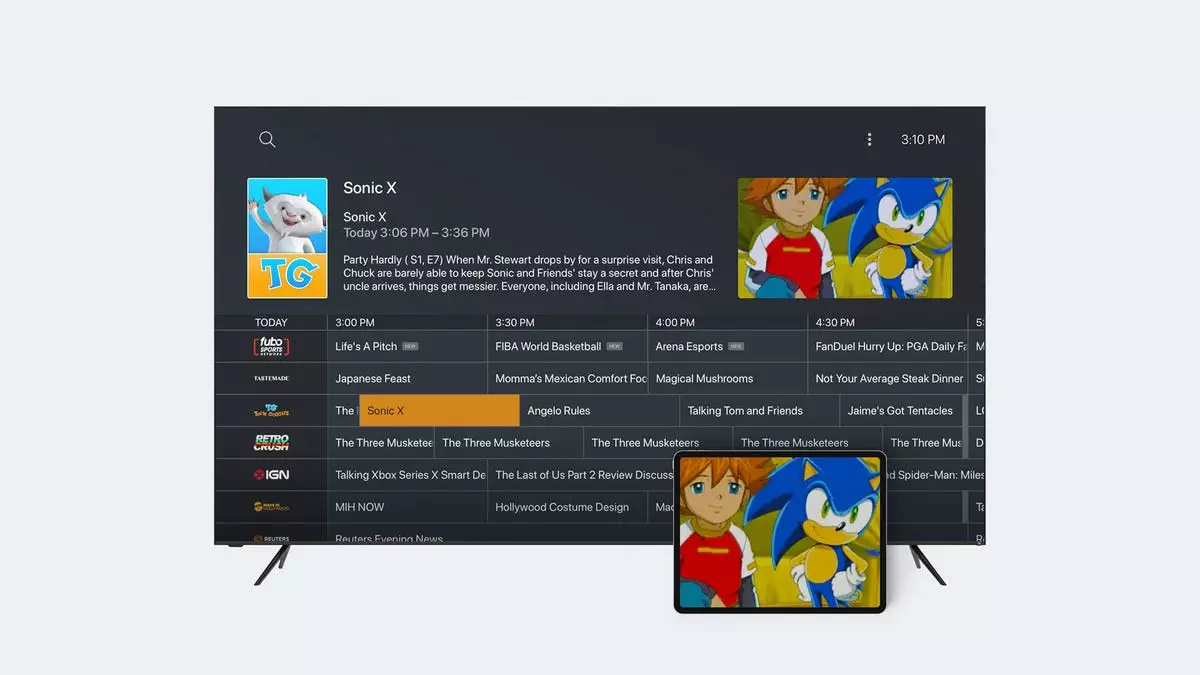 تلفزيون مع قنوات مباشرة على Plex ، يعرض Sonic X كخيار.