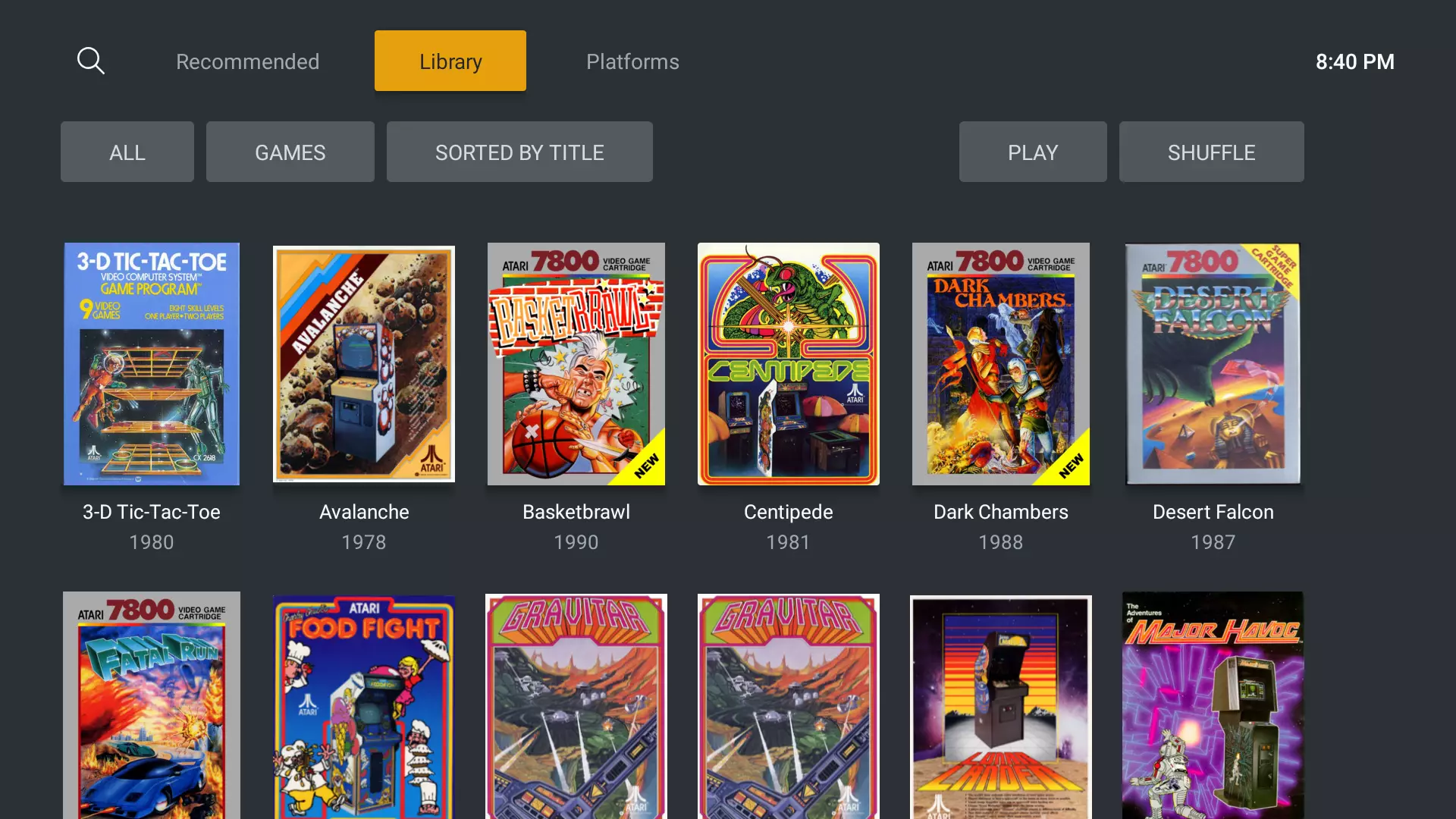 Et Plex-bibliotek fyldt med Game Roms fra Atari