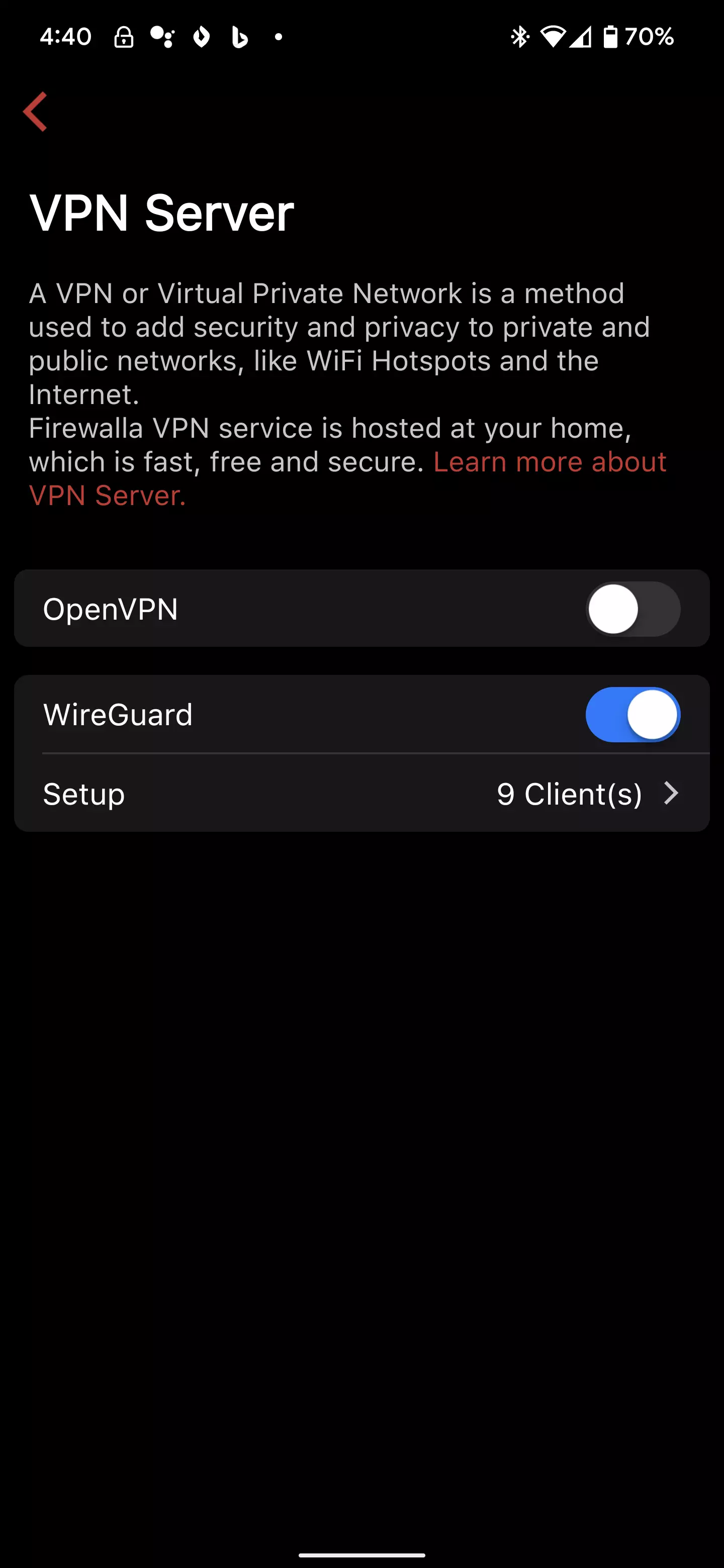 Mga setting ng VPN ng Firewalla app