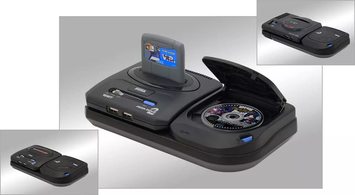 En Sega Genesis med CD vedhæftning i retroform