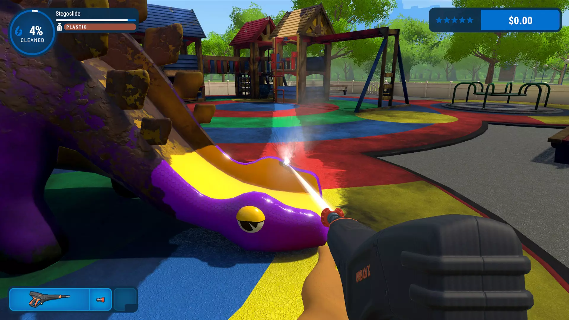 Membersihkan taman bermain anak-anak yang penuh warna