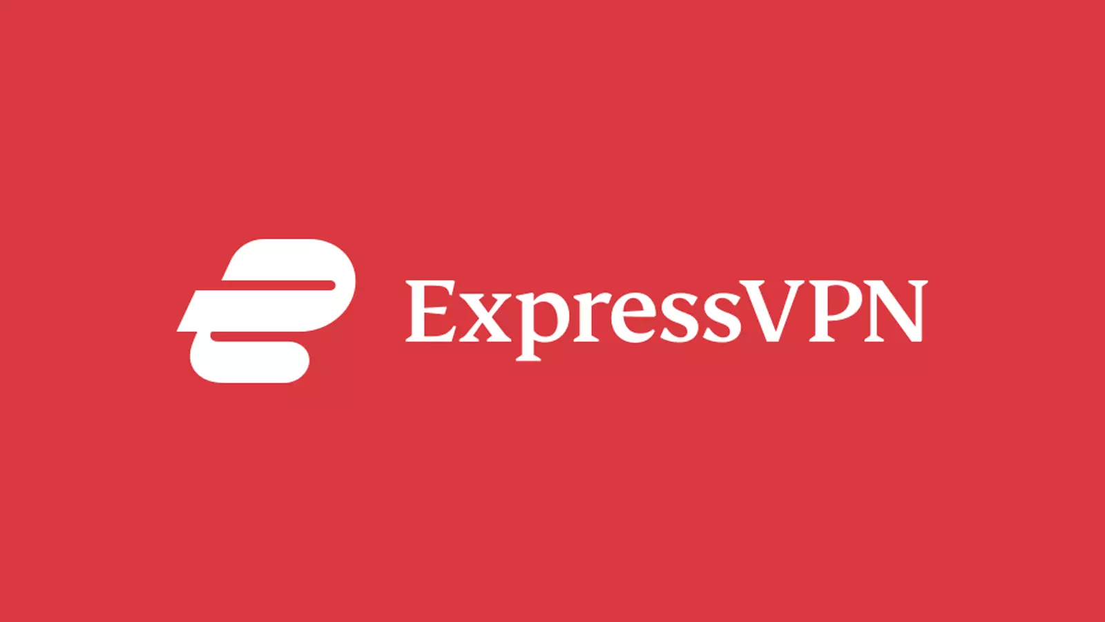 Назва і лагатып кампаніі ExpressVPN на чырвоным фоне