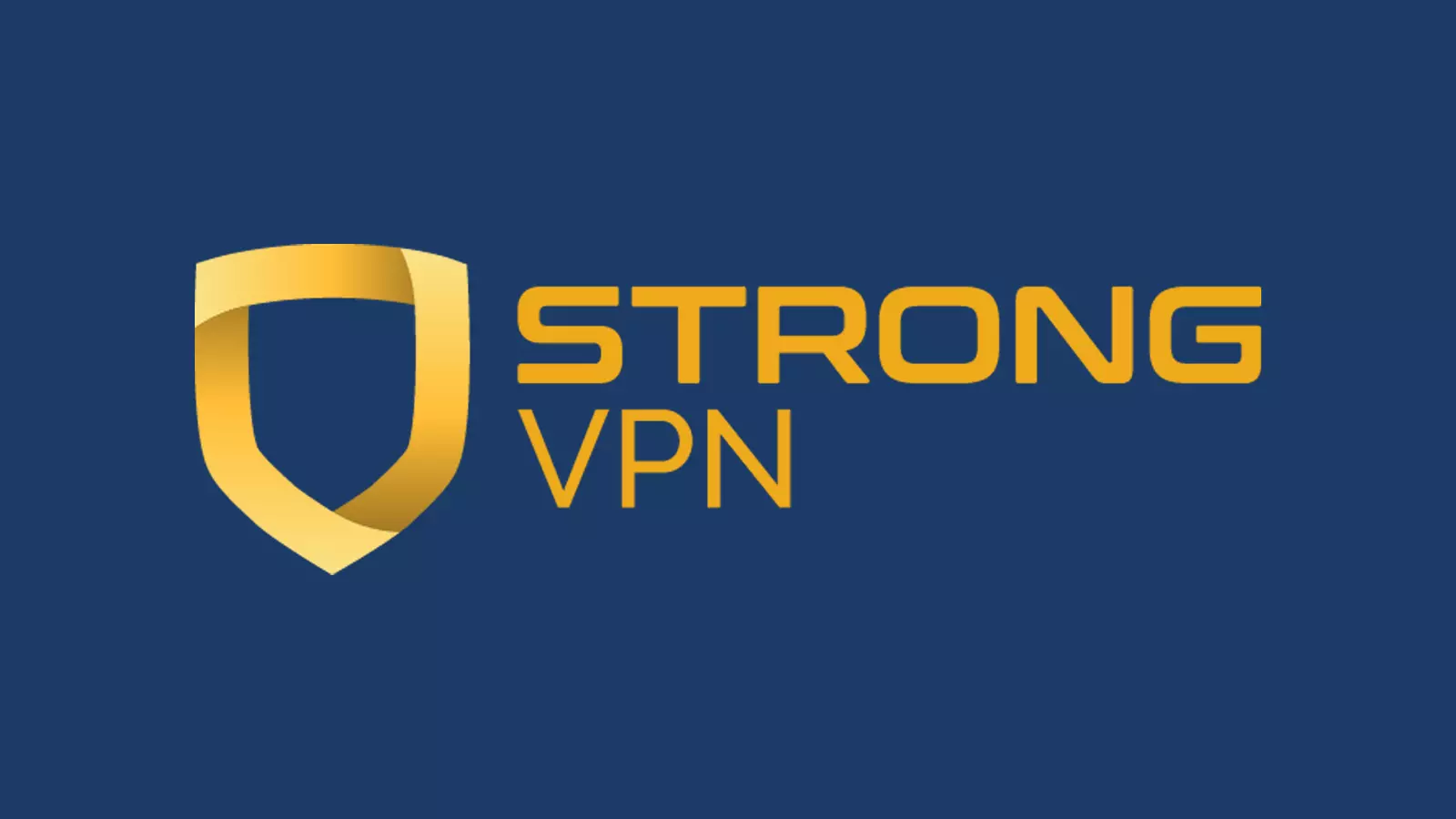 Nama dan logo perusahaan StrongVPN dengan latar belakang gelap