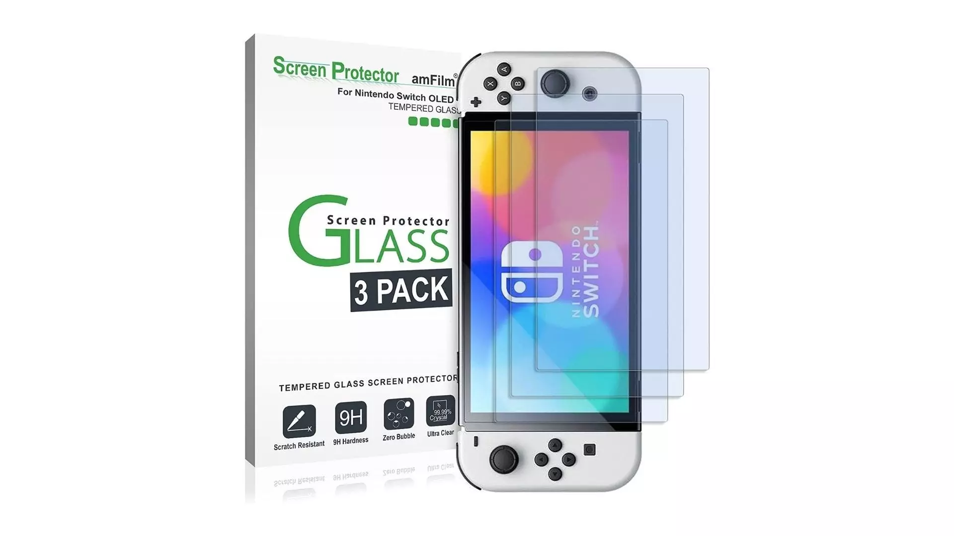 amFilm 강화 유리 화면 보호기 Nintendo Switch OLED 모델 2021(3팩)과 호환 가능