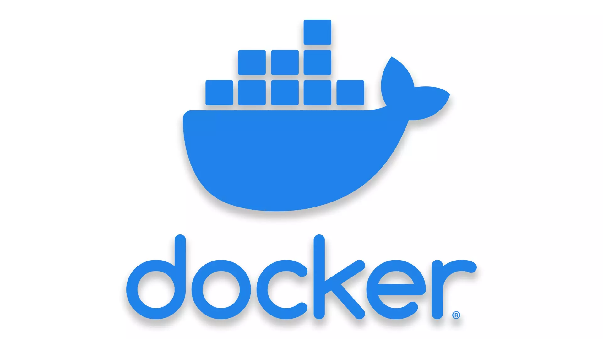 Docker-logoet på en hvid baggrund.
