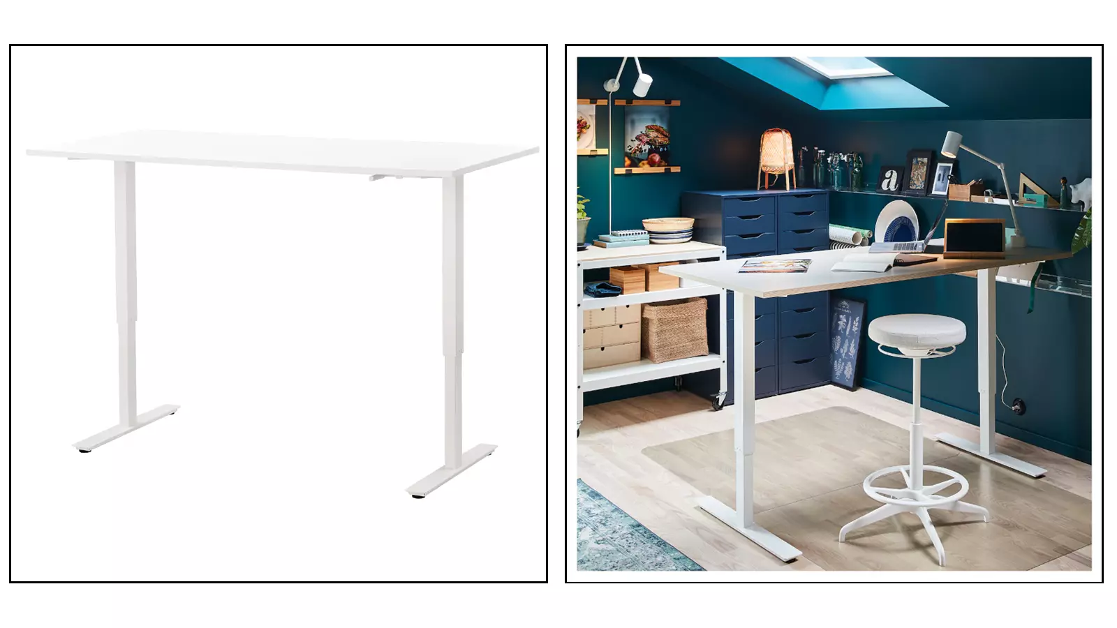 Ikea Skarsta manuell sveiv stående skrivebord med kabelføring