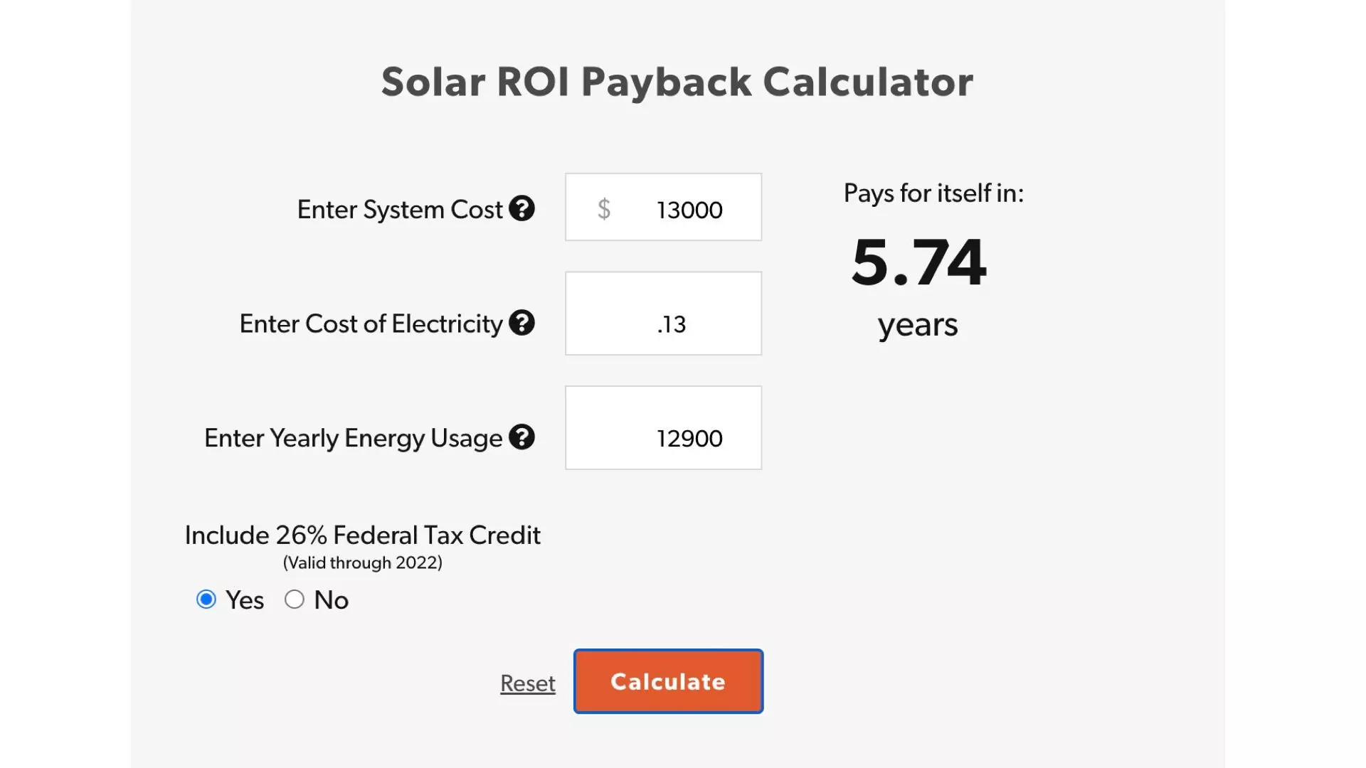 solar payback estimator