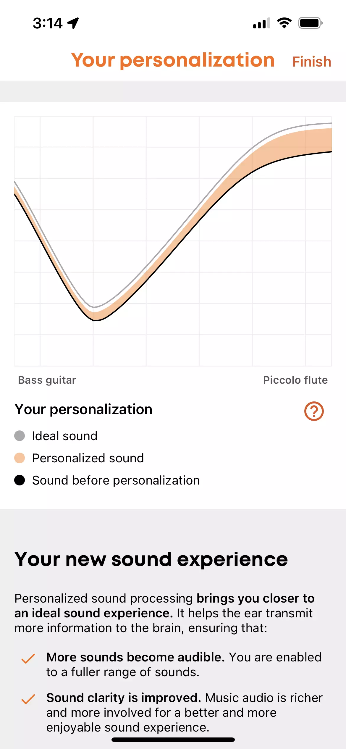 Personnalisation sonore basée sur un test auditif dans l'application MIY