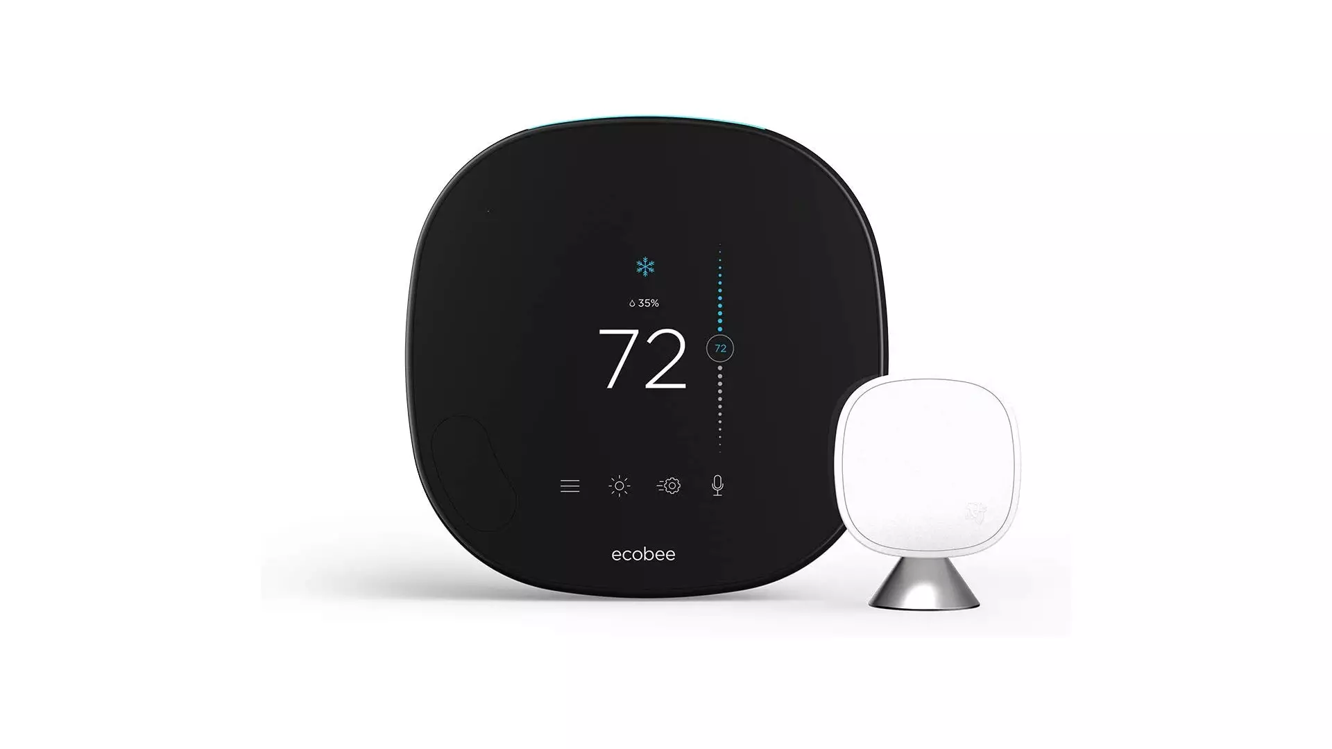 Sıcaklık sensörlü bir ecobee akıllı termostat.