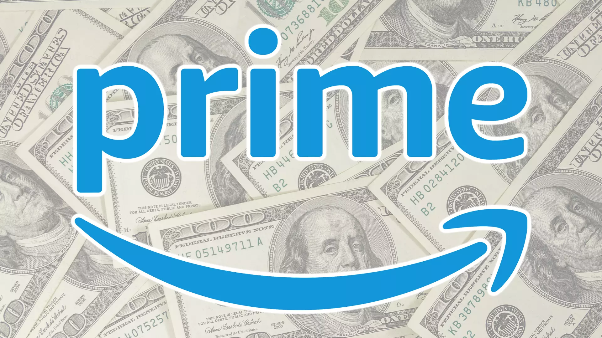 Логото на Amazon Prime над банкноти од 100 долари.