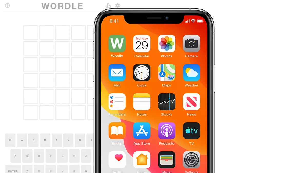 Wordle iPhone негізгі экранында.