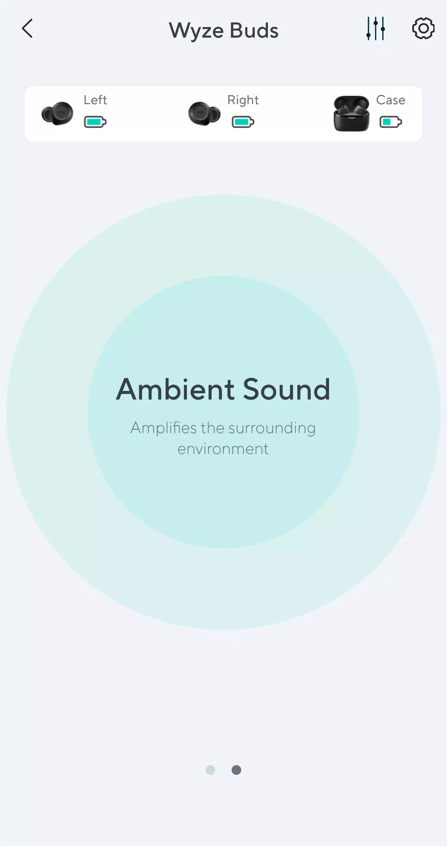 Ambient Sound-regeling in de Wyze-app.