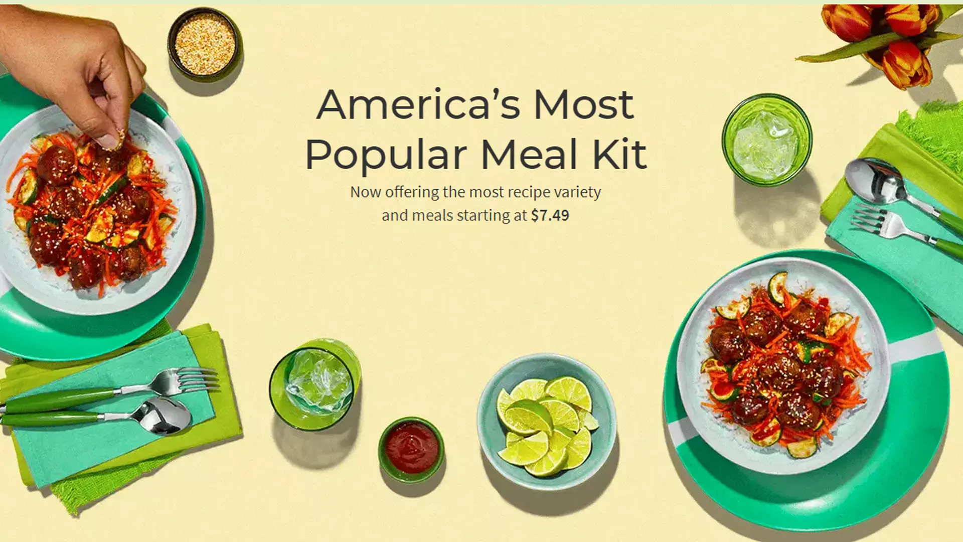een afbeelding van de Hellofresh-website met een assortiment maaltijden, voornamelijk pasta.