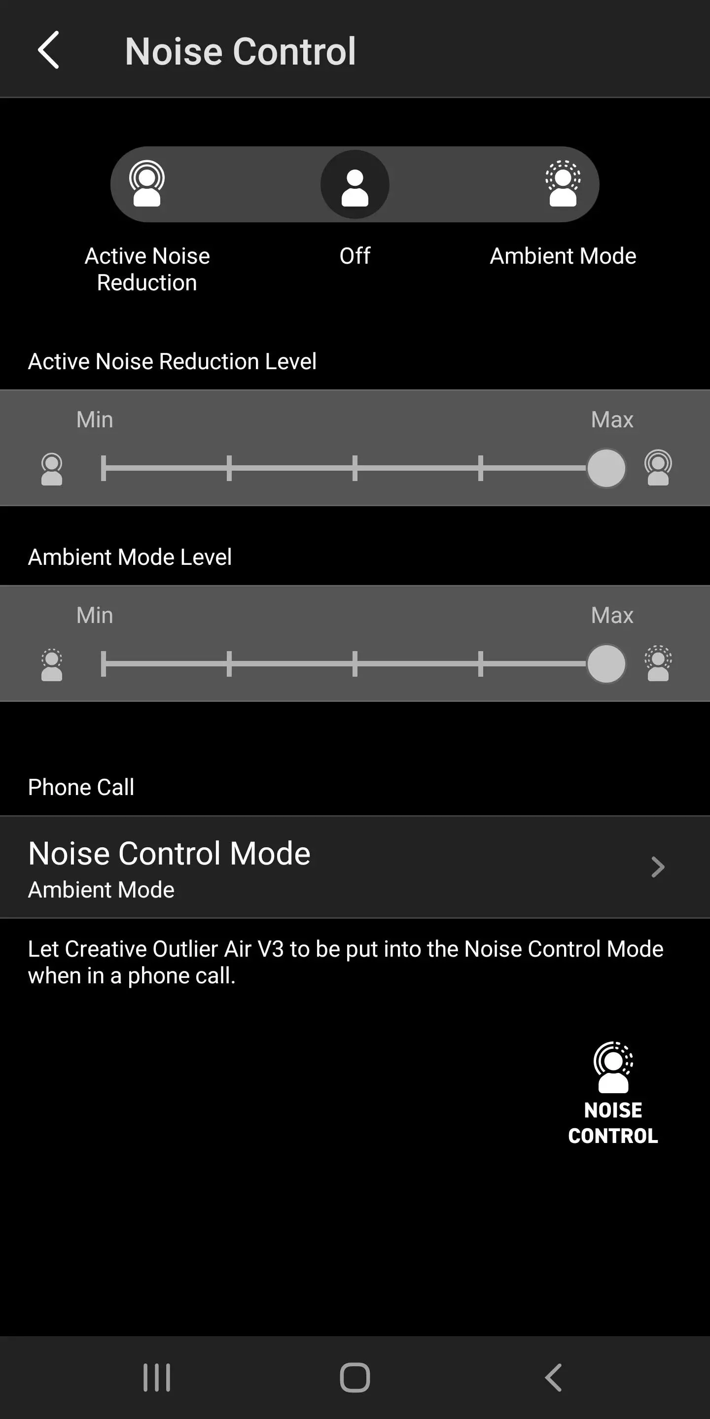 Configuració de reducció de soroll i so ambiental a l'aplicació Creative.
