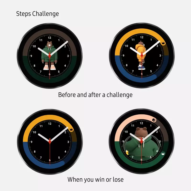 Galaxy Watch 4 ၏ Steps Challenge နာရီမျက်နှာပြင်များ၏ GIF။