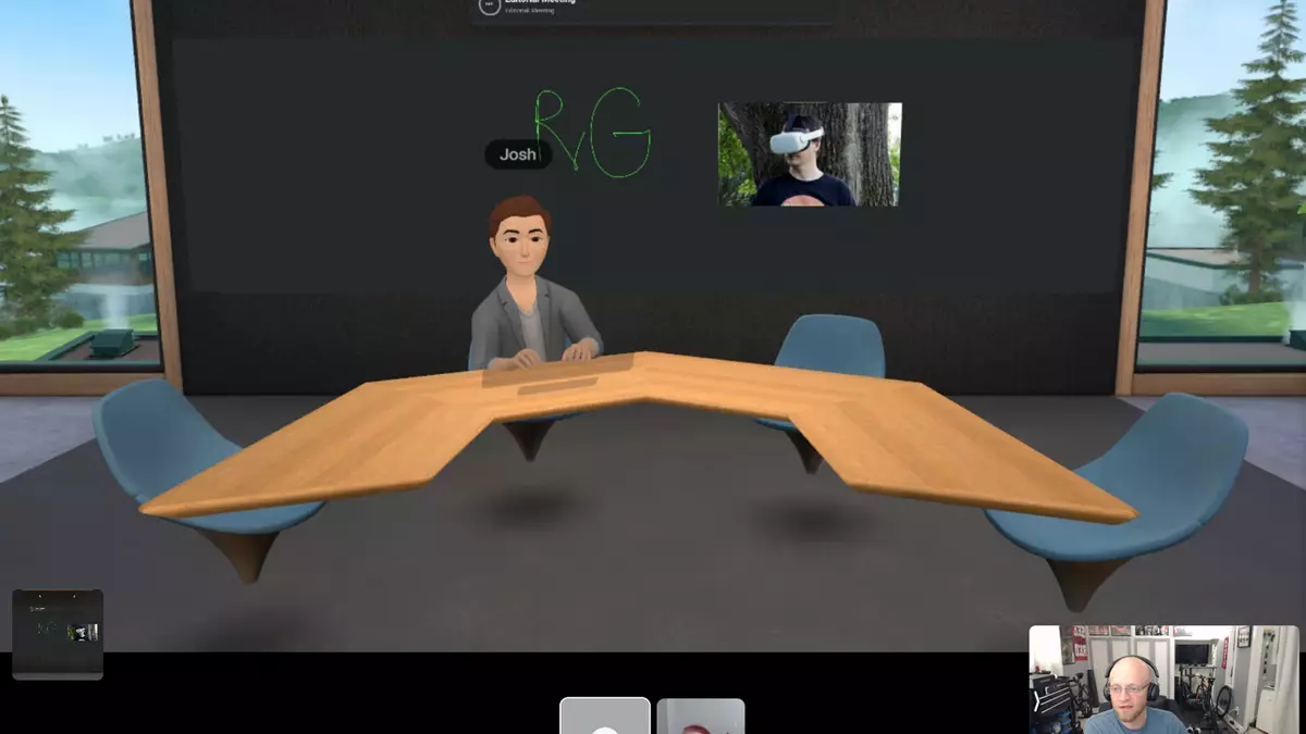一个人坐在桌旁的 VR 会议室
