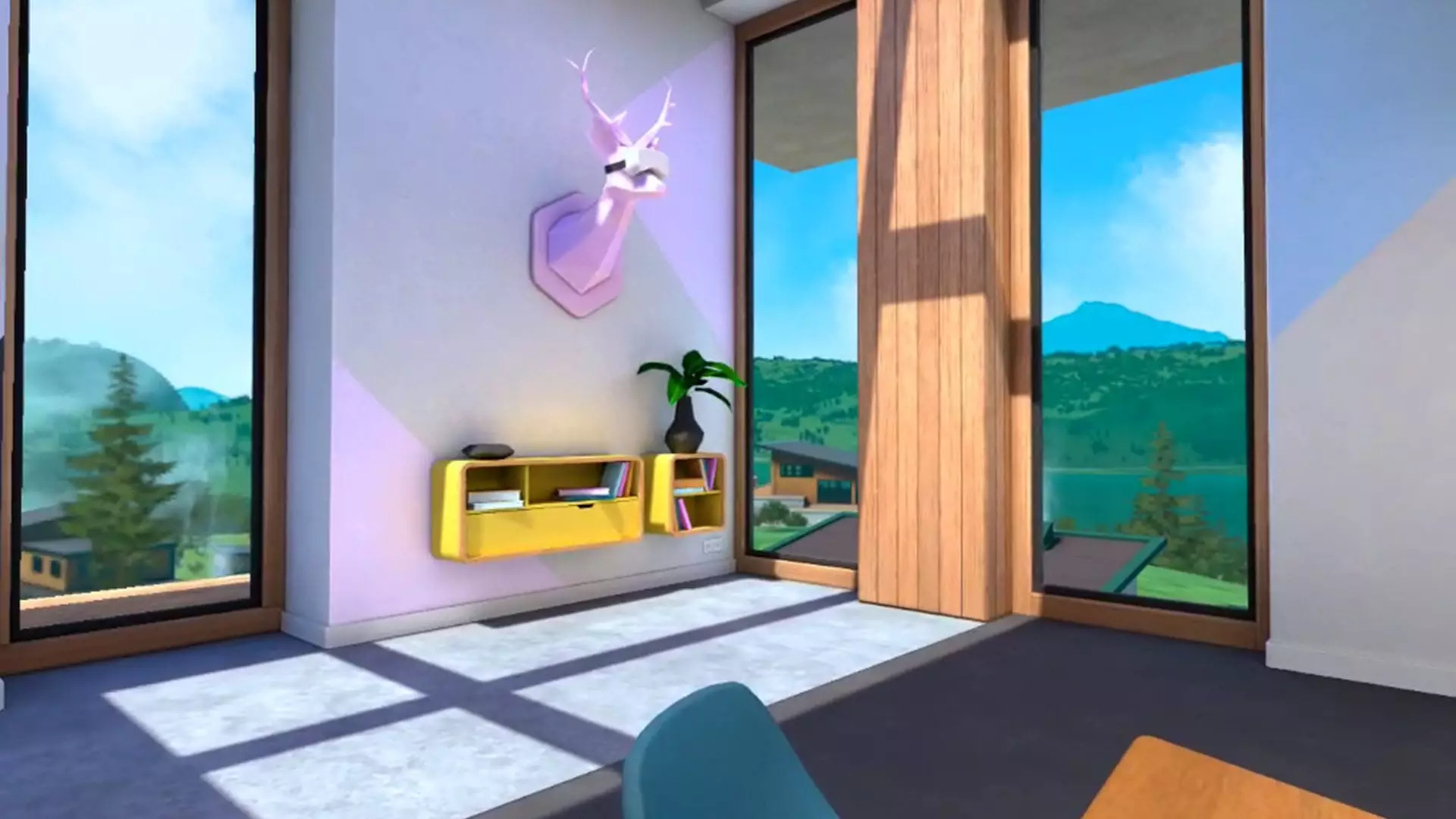 Hlava jelena VR na zdi s náhlavní soupravou pro VR