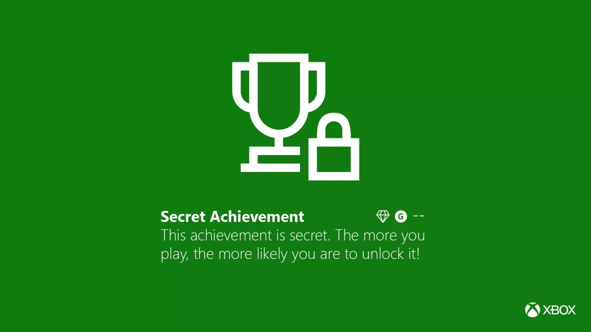 Xbox 绿色背景，带有白色奖杯轮廓和锁标志，上面写着
