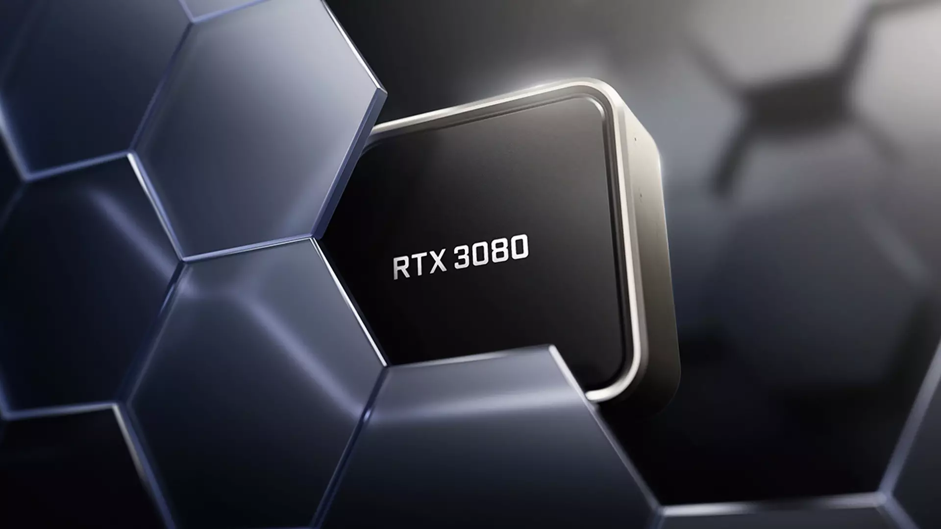 Die NVIDIA RTX 3080-grafiese kaart wat deur die kuberruim sweef.