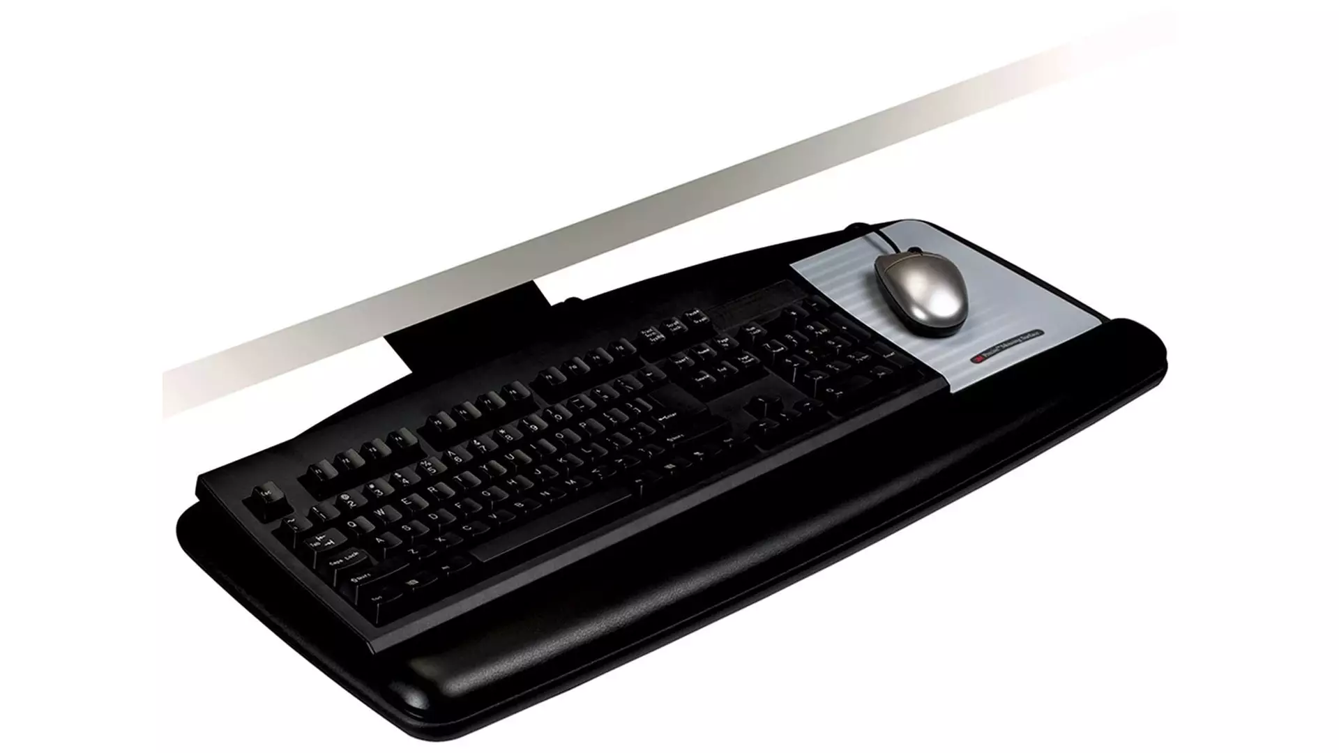 3M adjustable height Keyboard Tray na may keyboard at mouse dito