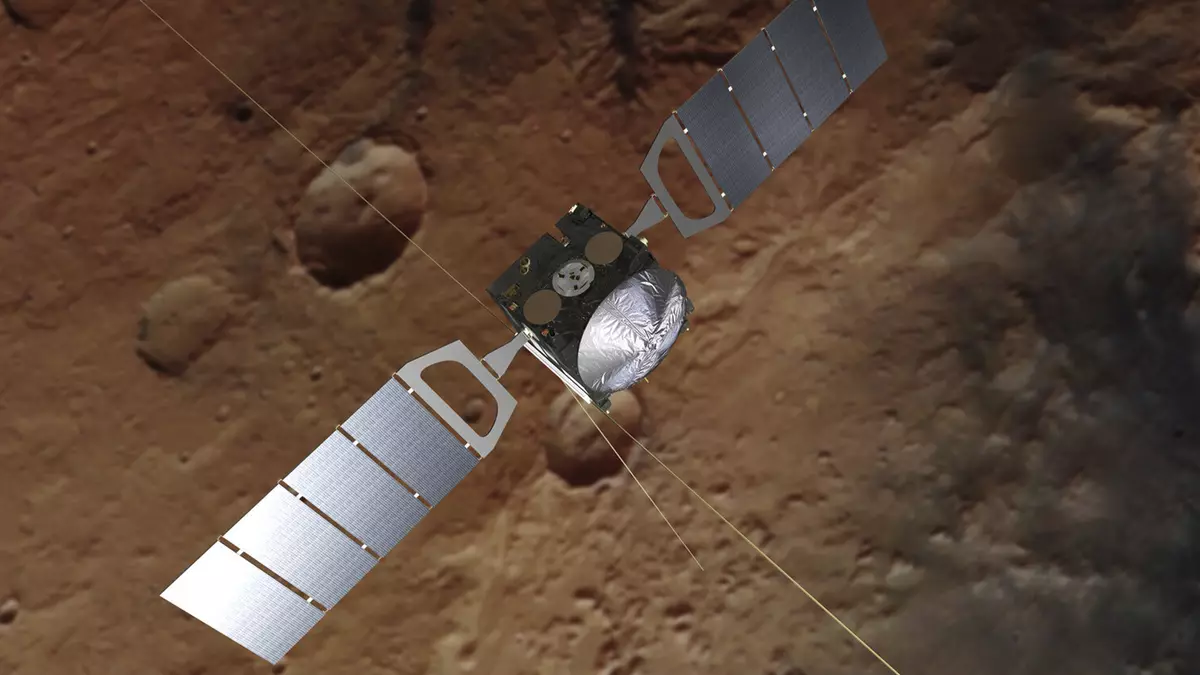 Ein Foto der Sonde Mars Express, die über dem Mars kreist.