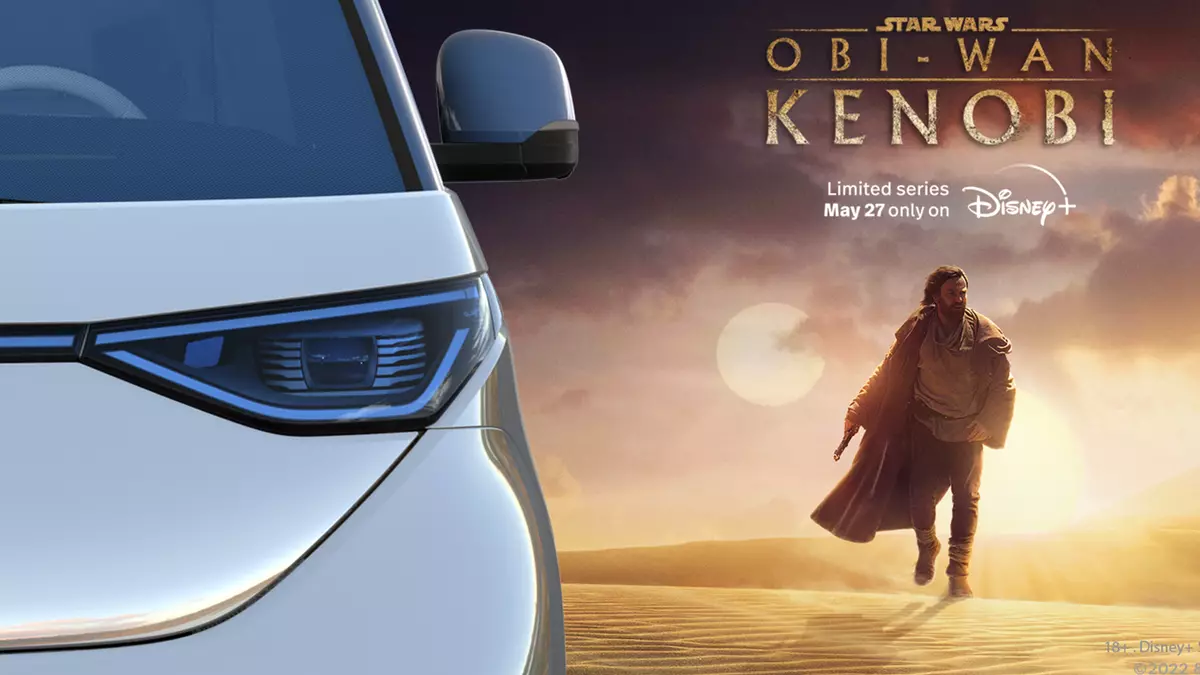 Een spandoek van de Volkswagen ID. Buzz en Disney's 'Obi-Wan Kenobi'