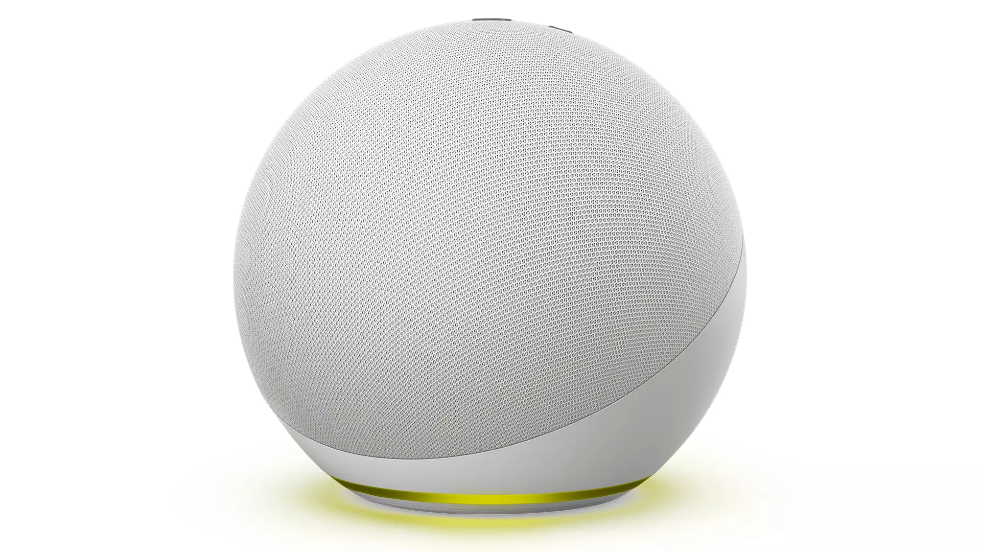 Le haut-parleur intelligent Amazon Echo brille d'une lumière jaune.