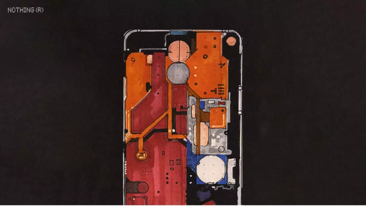 Esbozo de deseño de Nothing Phone (1) que mostra un deseño transparente