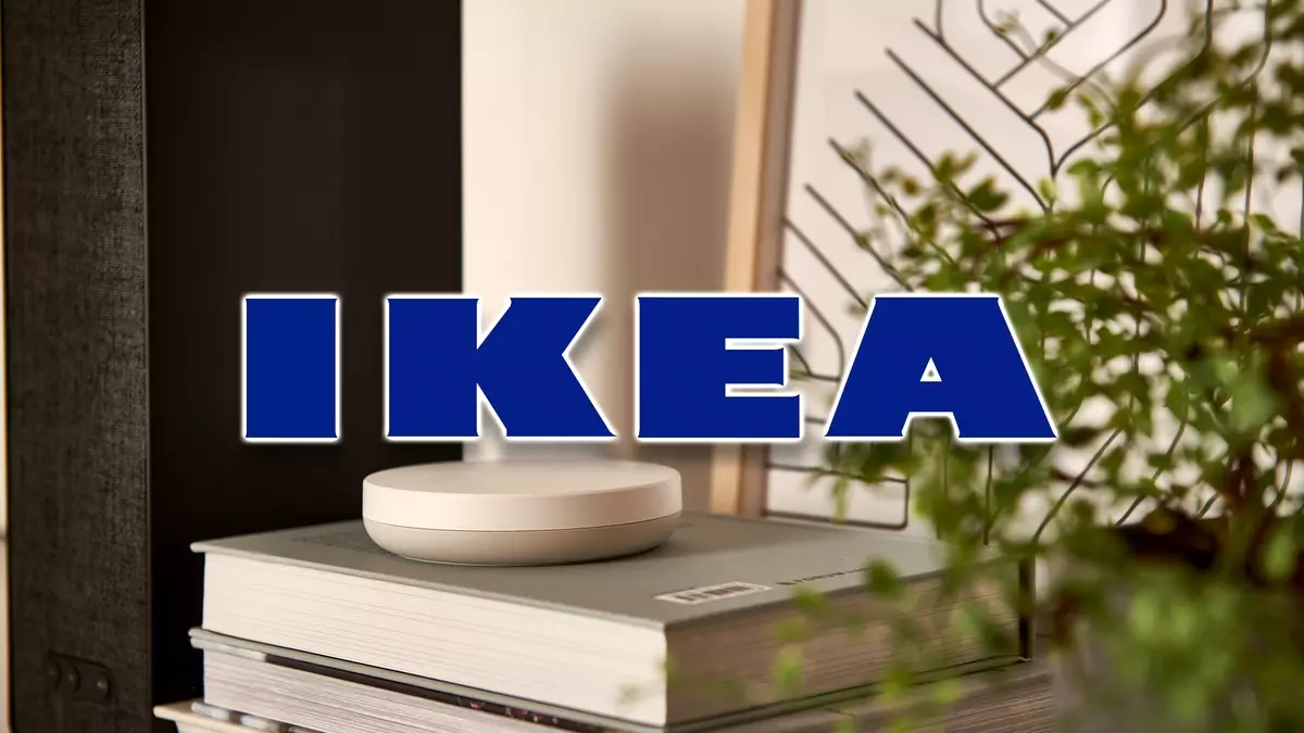Het IKEA-logo boven de DIRIGERA smart home-hub.