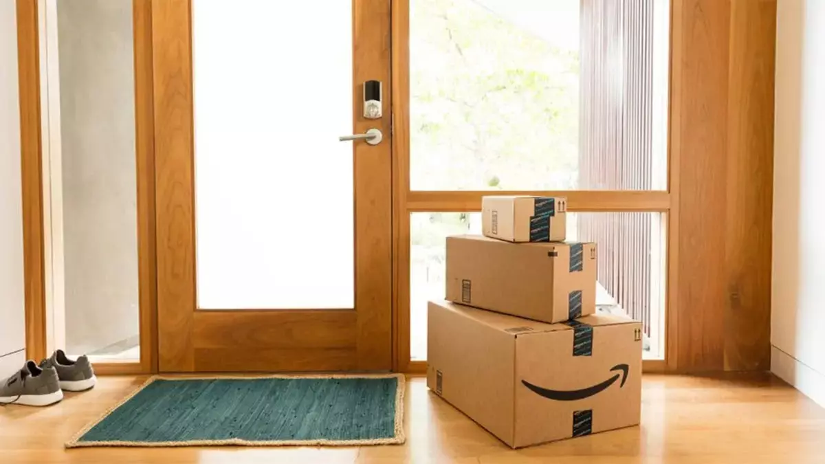 Amazon boxes by front door, amazon key service