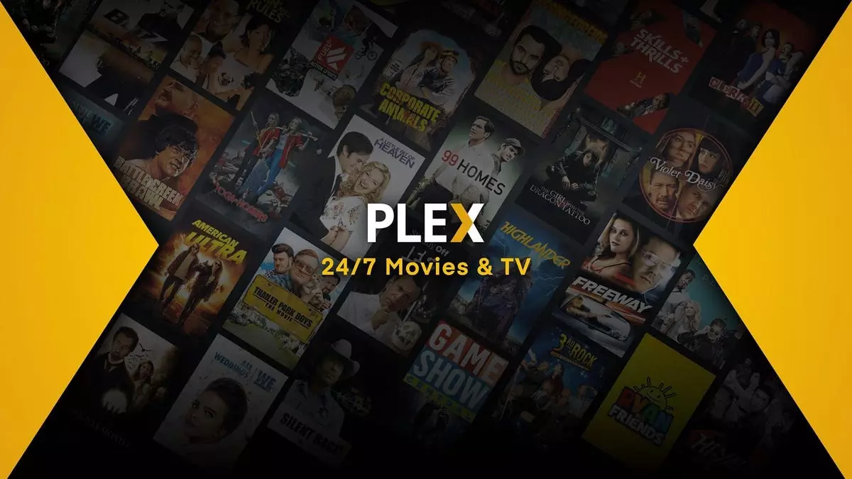 Das Plex-Logo über einer Reihe von Filmplakaten