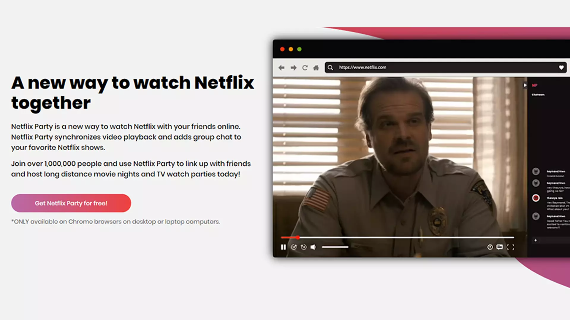 unha imaxe do sitio web de Netflix Party.