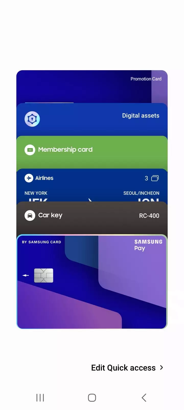 Samsung Wallet's Quick Access-menu.