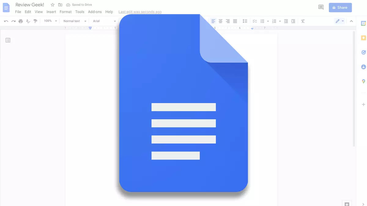 Il-logo ta' Google Docs fuq dokument ta' Google Docs.