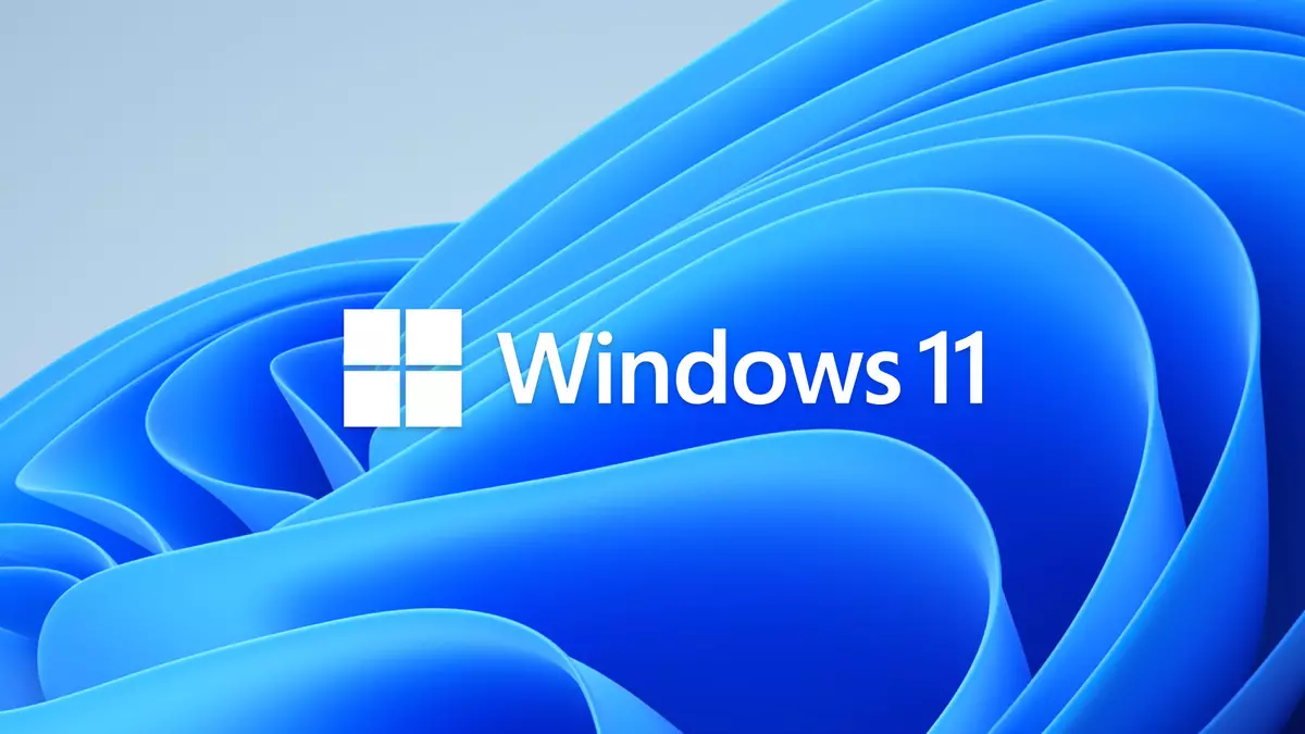 Sigla Windows 11 pe imaginea de fundal implicită Windows 11.