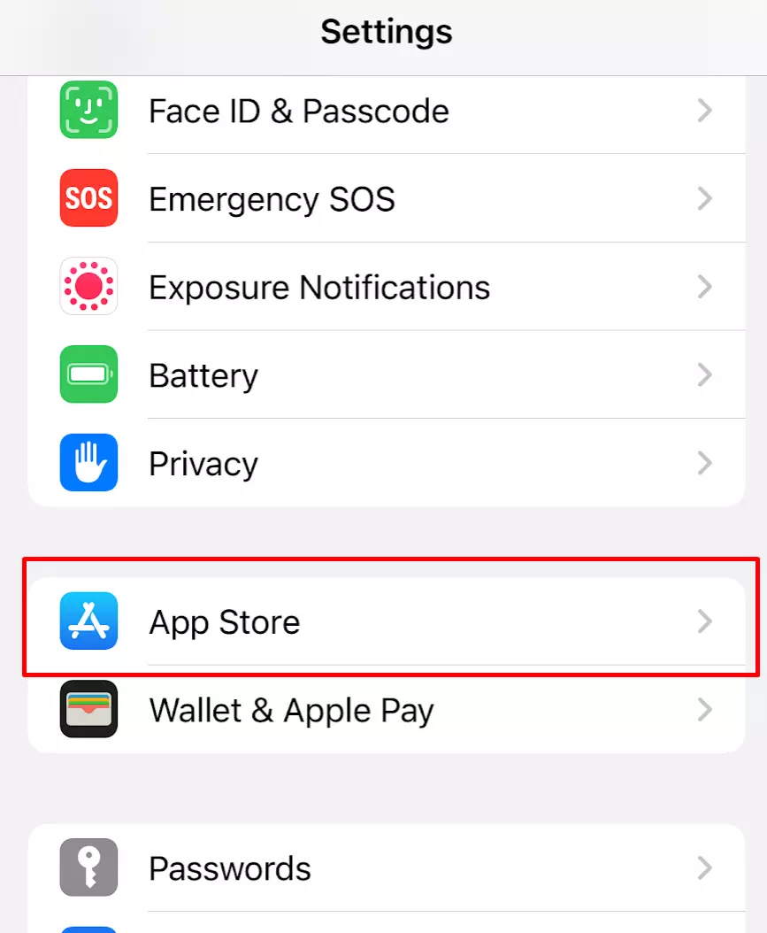 Pilih App Store ing Setelan sampeyan
