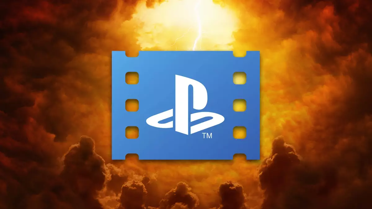 O logotipo da PlayStation Movies no inferno.