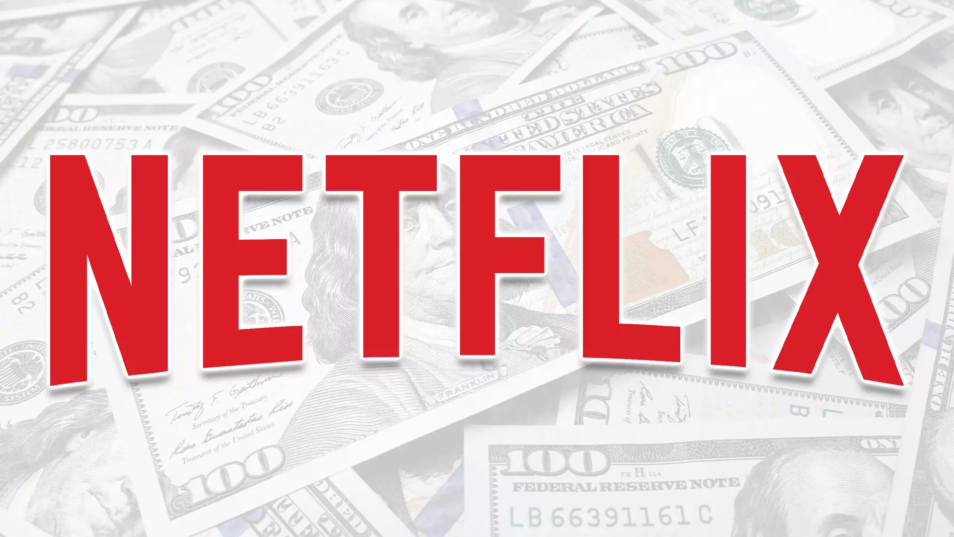 Логото на Netflix върху куп пари.