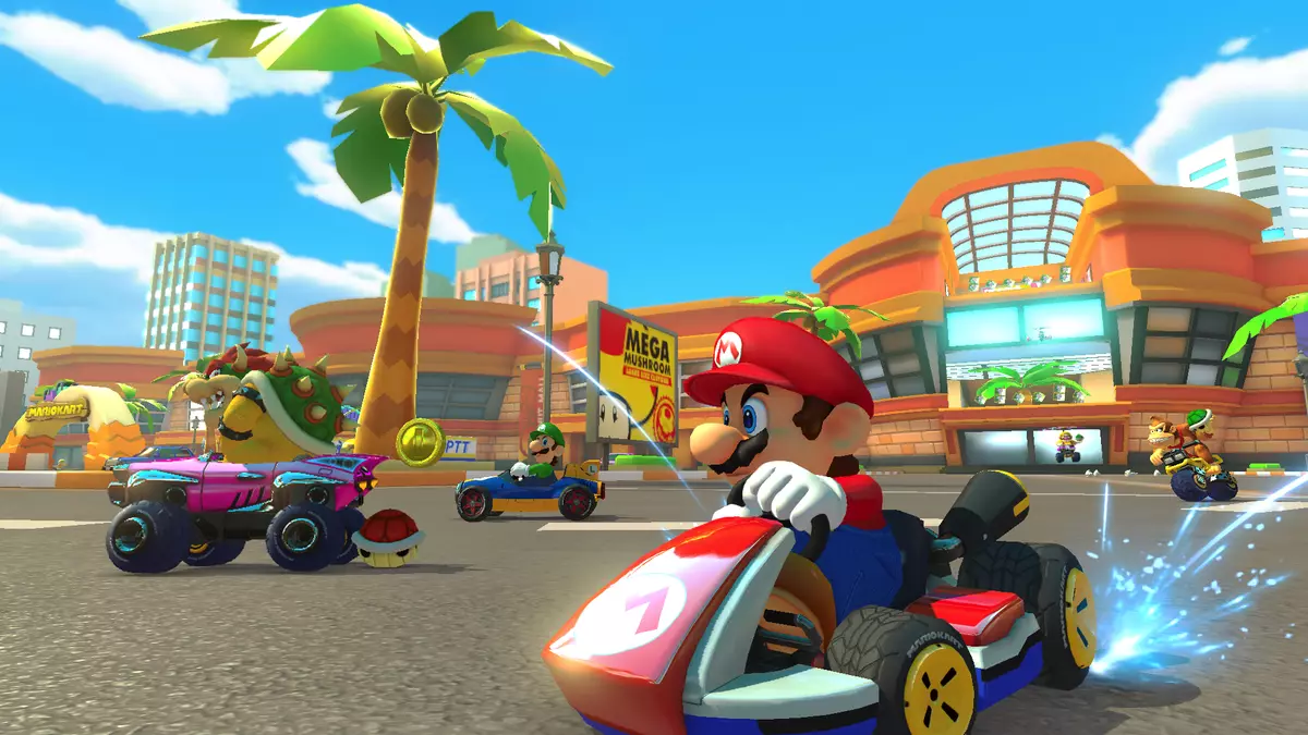 une image du Mario Kart 8 parcours Coconut Mall.