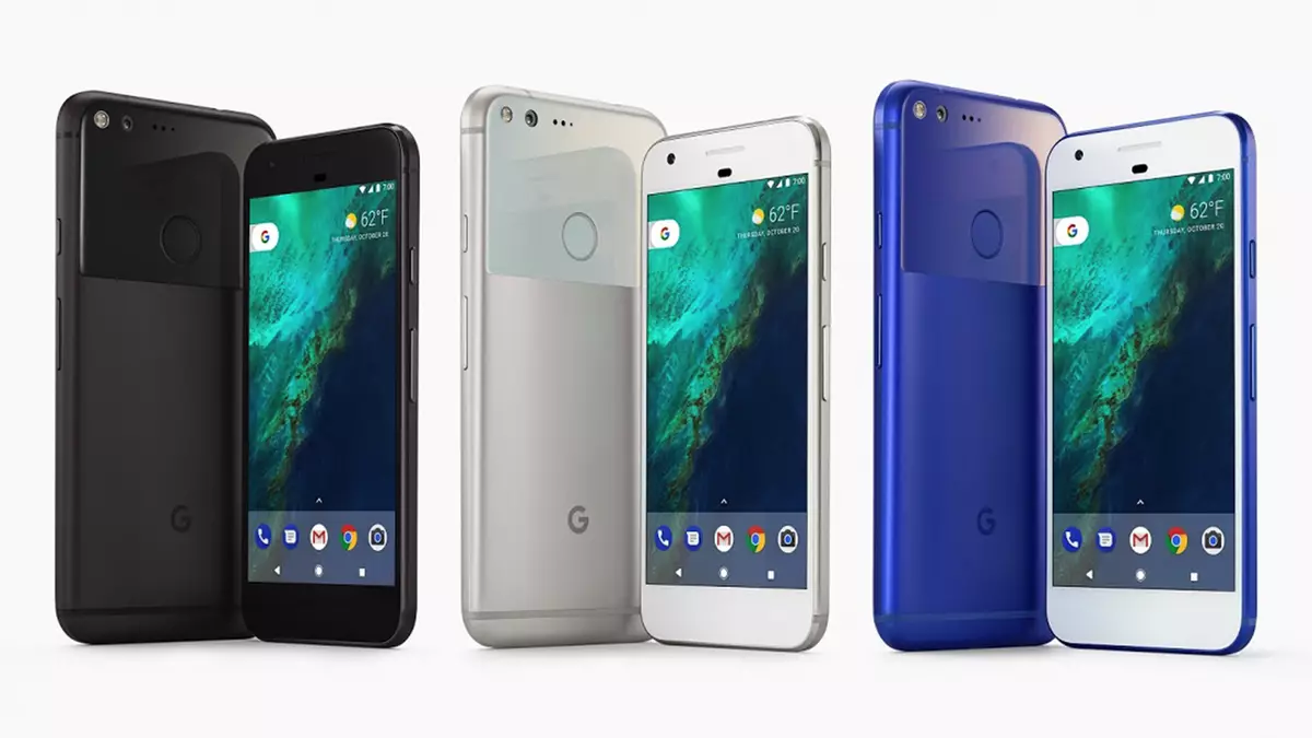 Originalni Google Pixel v črni, beli in modri barvi.