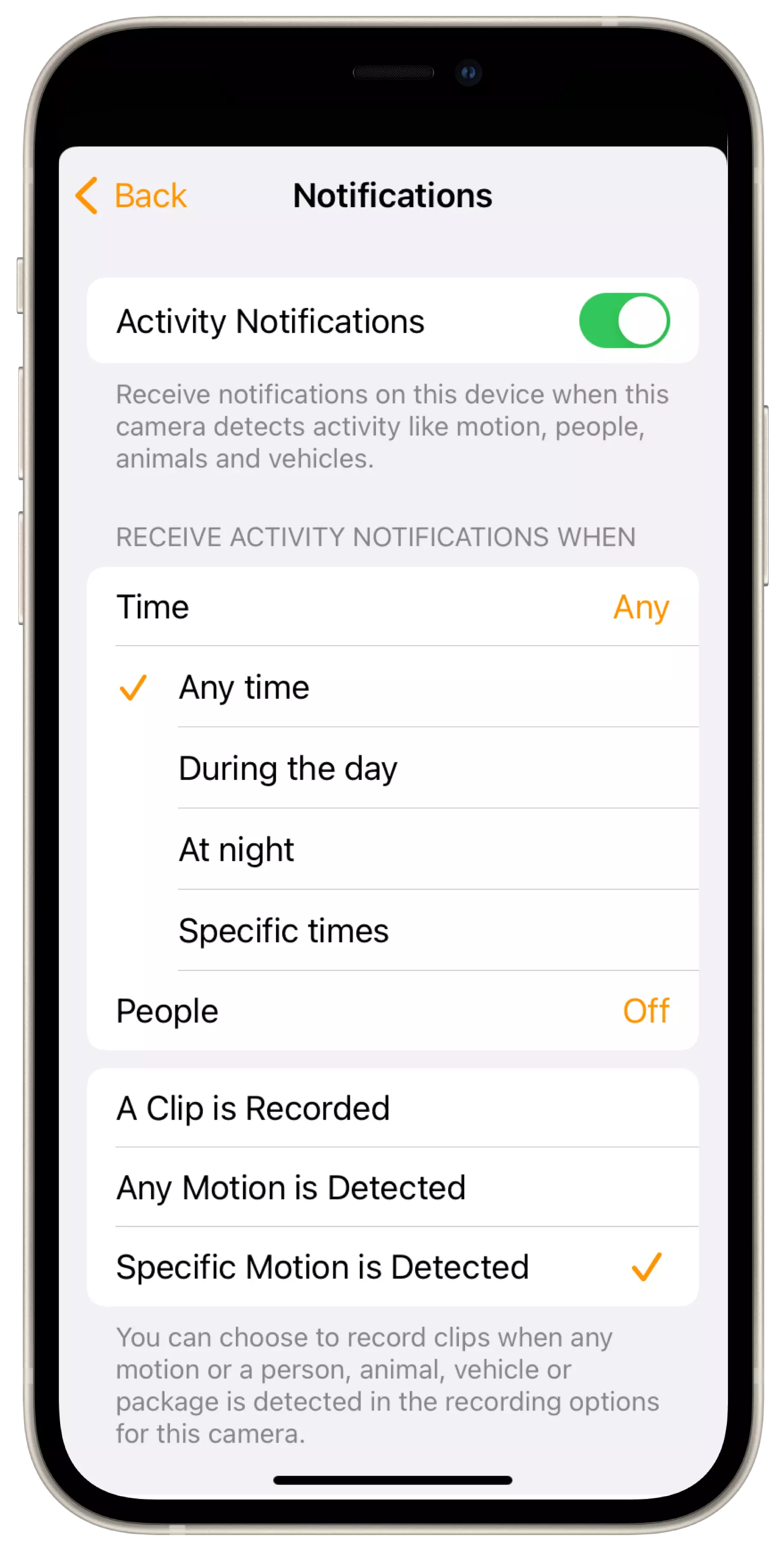 Les notifications d'activité peuvent être personnalisées pour répondre à vos exigences de sécurité