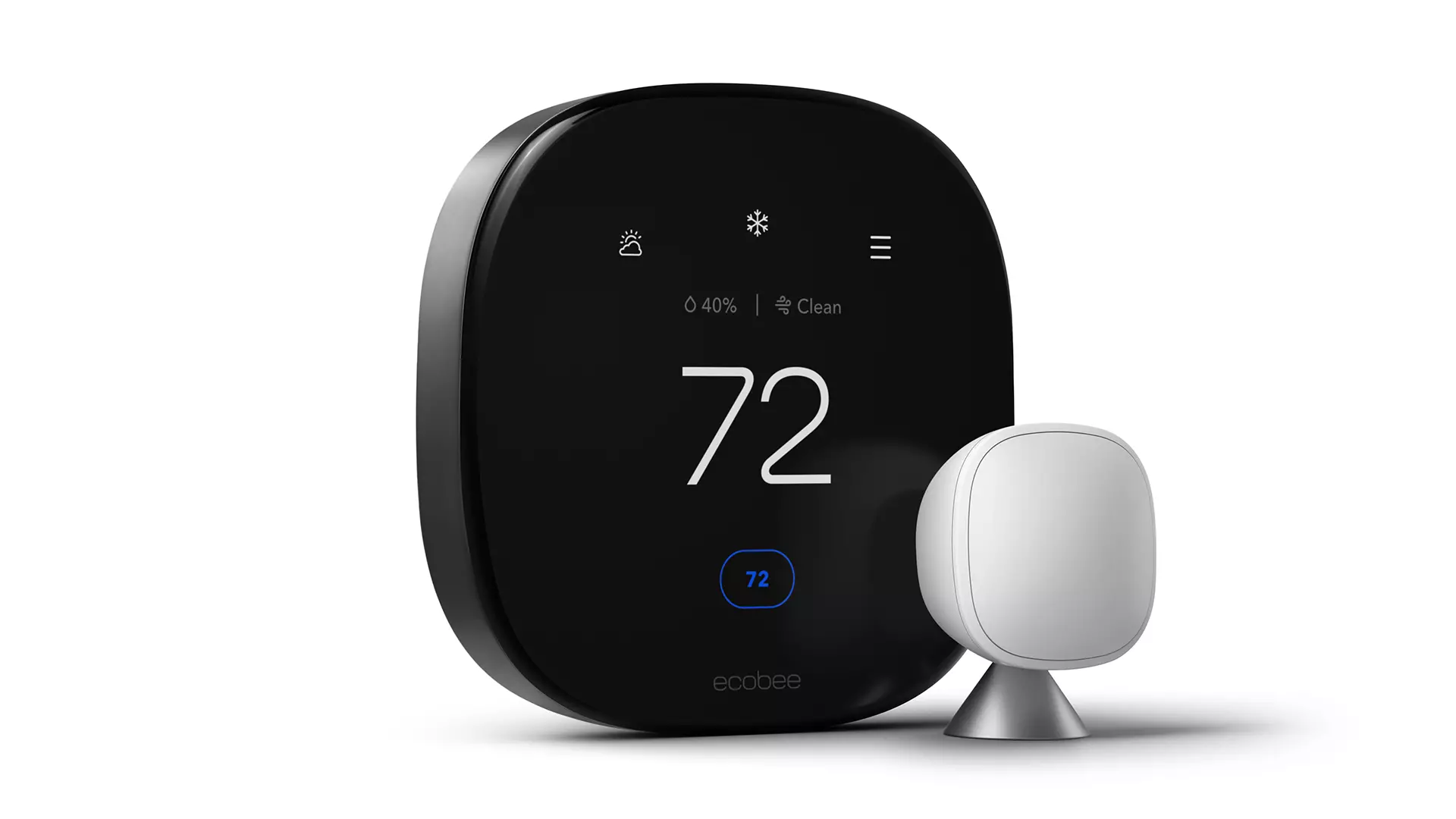 O ecobee Smart Thermostat Premium com um sensor de movimento adicional.