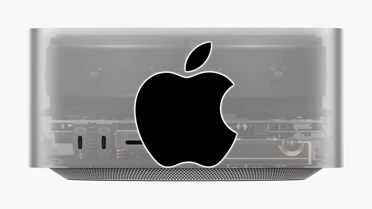 Logo Apple přes Mac Studio