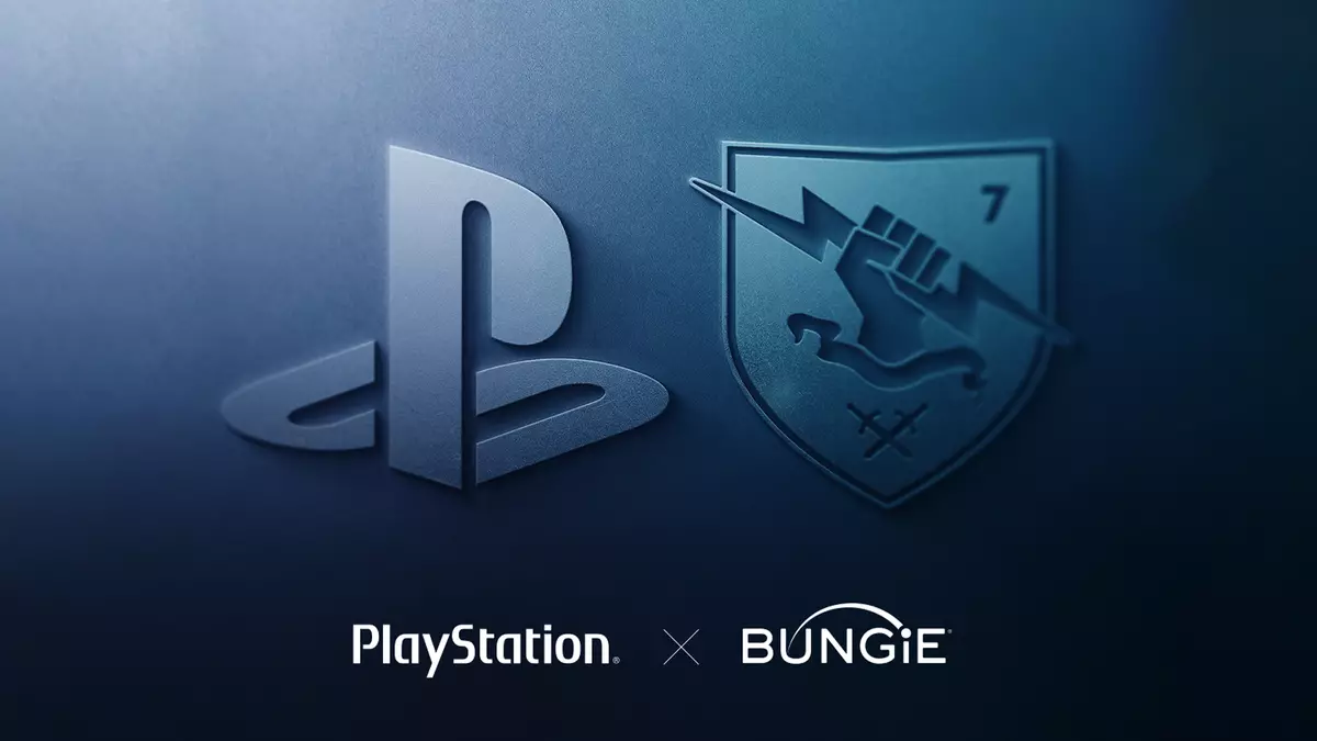 Sony un Bungie logotipi uz zila fona.