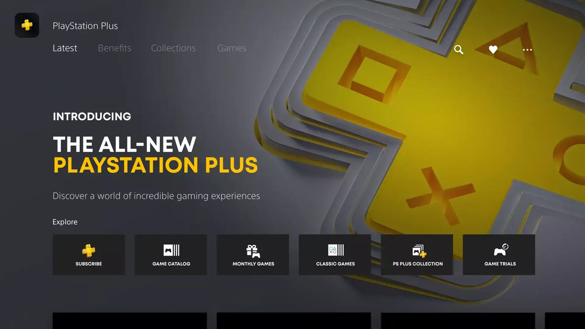 Почетна страница за услугата PlayStation Plus