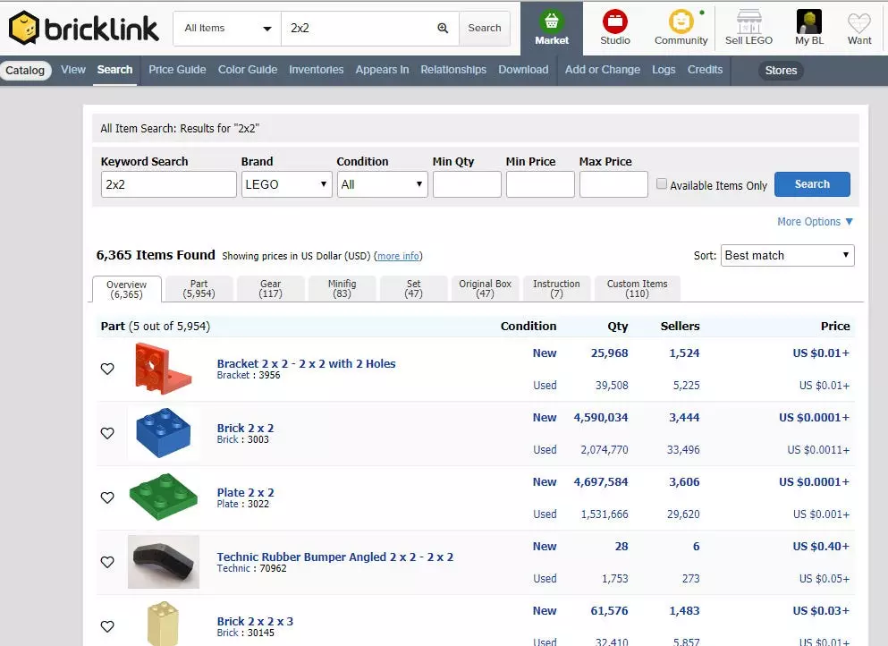 Bricklink 的磚塊搜索系統。