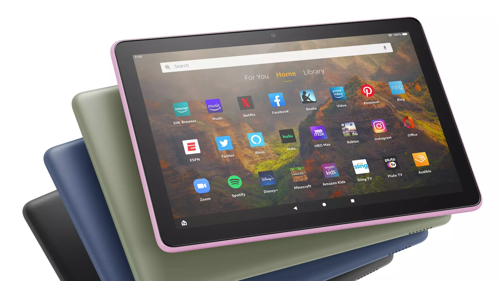 Amazon-ийн Fire HD 10 таблетыг бүх өнгөний сонголттойгоор.
